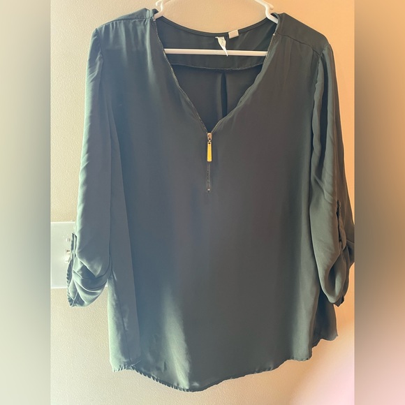 Tacera | Tops | Tacera Olive Green Blouse Gold Zipper Size Xl | Poshmark
